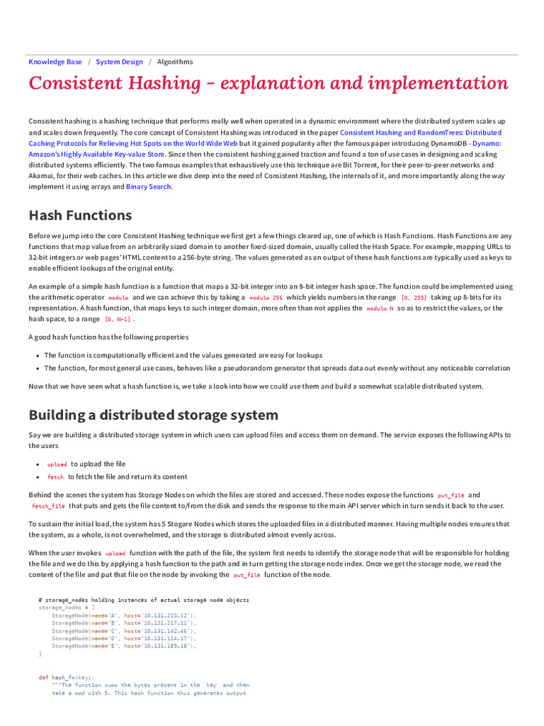 Consistent Hashing - Explanation and Implementation | PDF | Computer File | Integer (Computer ...
