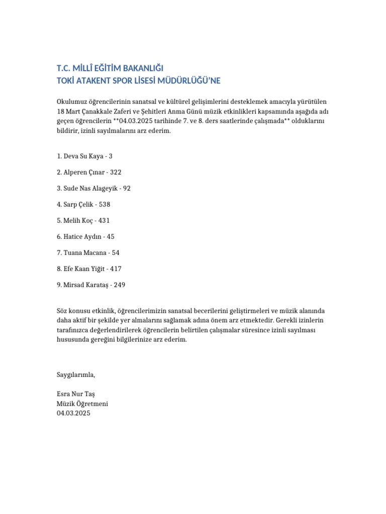 18 Mart 7 8 Saat Calisma Izin Dilekcesi Guncel | PDF