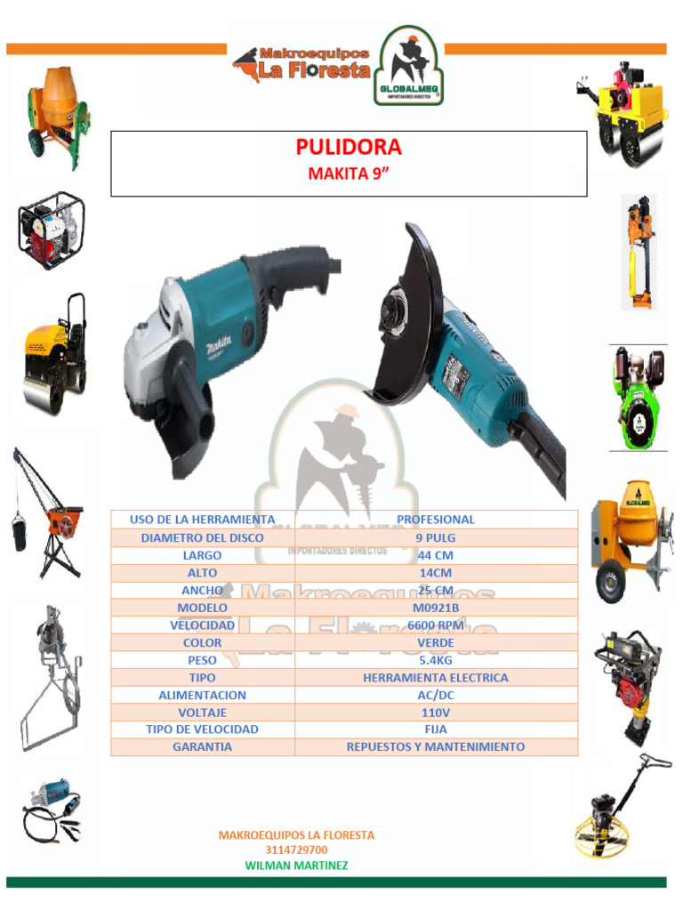 Ficha Tecnica Pulidora Makita 9pug | PDF
