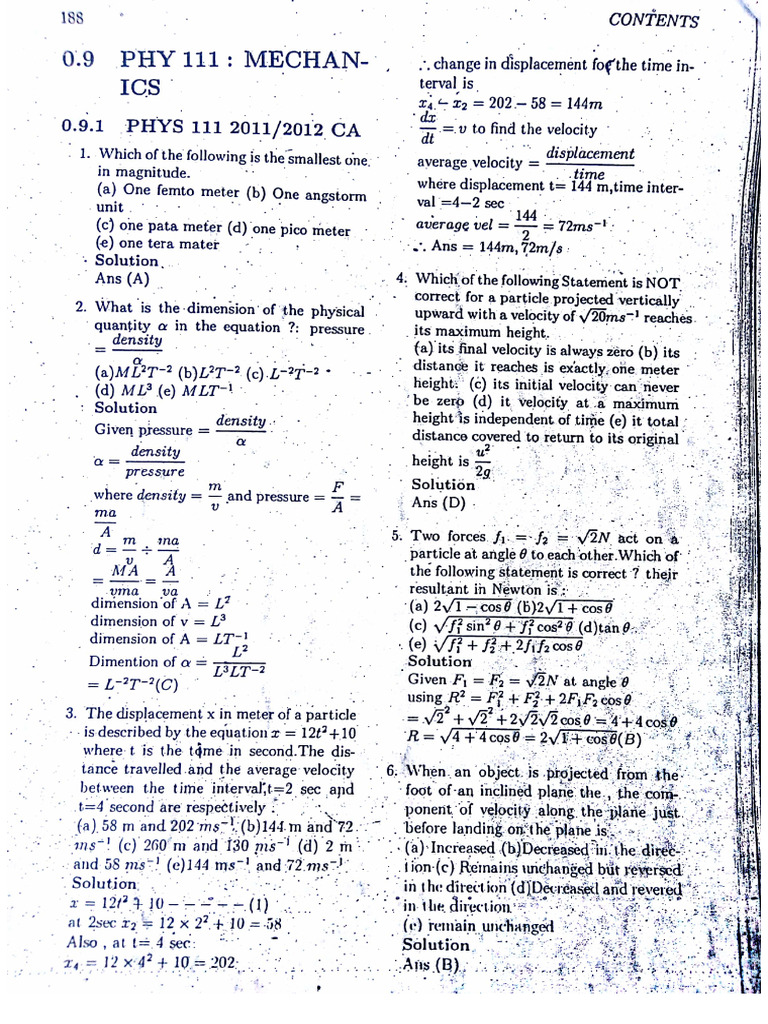 Phy111 Past Questions & Ans by u18 ABUSADEEQ-1 | PDF