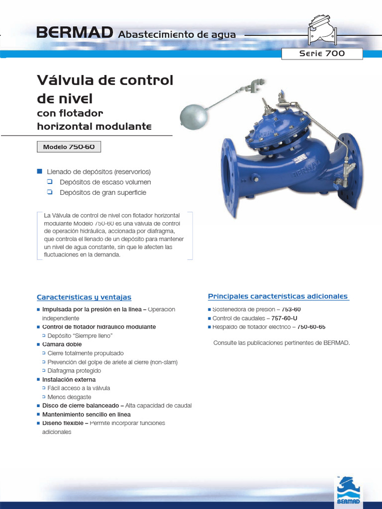 Bermad: Válvula de Control de Nivel | PDF | Válvula | Latón