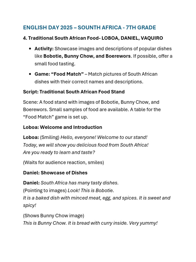 South African Food Showcase for 7th Grade | PDF