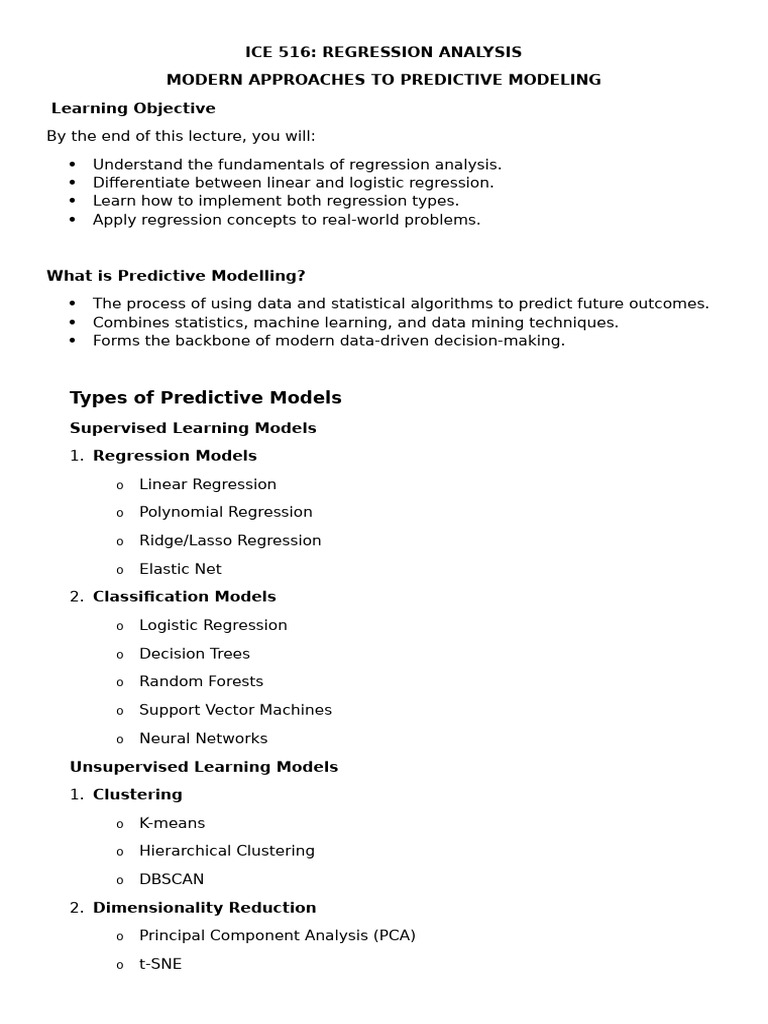 Modern Pridictive Modelling(Regression) | PDF | Regression Analysis | Mean Squared Error