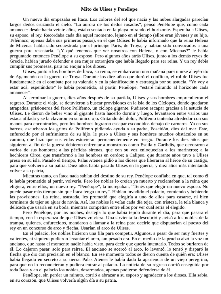 Mito de Ulises y Penélope | PDF | Odiseo | Penélope