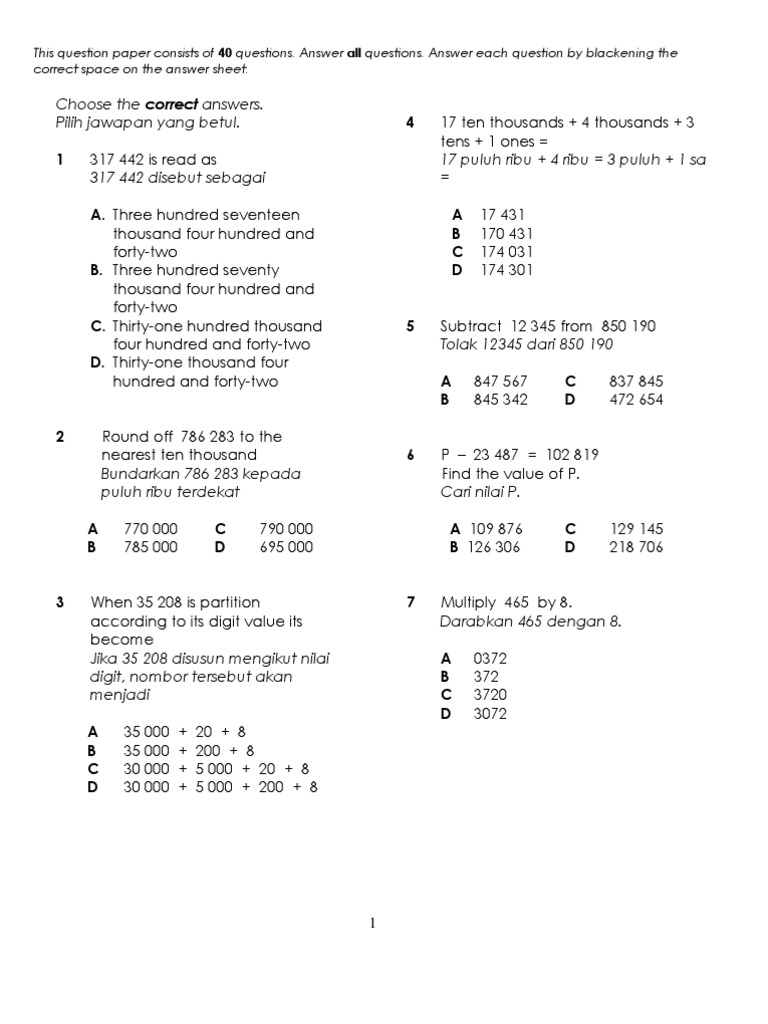 Soalan Matematik Tahun 5 Mathematics Year 5 | PDF | Lexicology ...