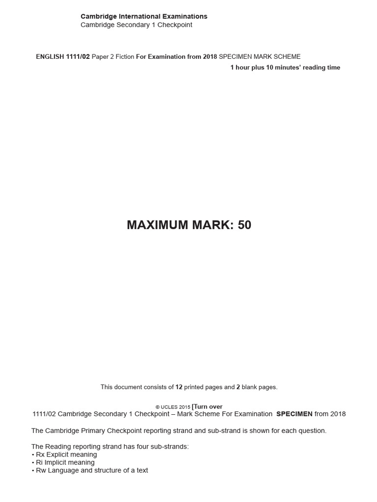 2018 P2-English-Specimen-Paper-2-Mark-Scheme | PDF | Vocabulary | Linguistics