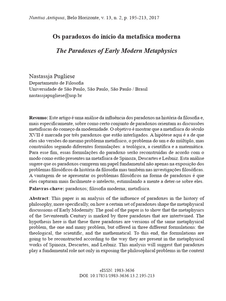 Paradoxos na Metafísica Moderna | PDF | Contradição | Matéria