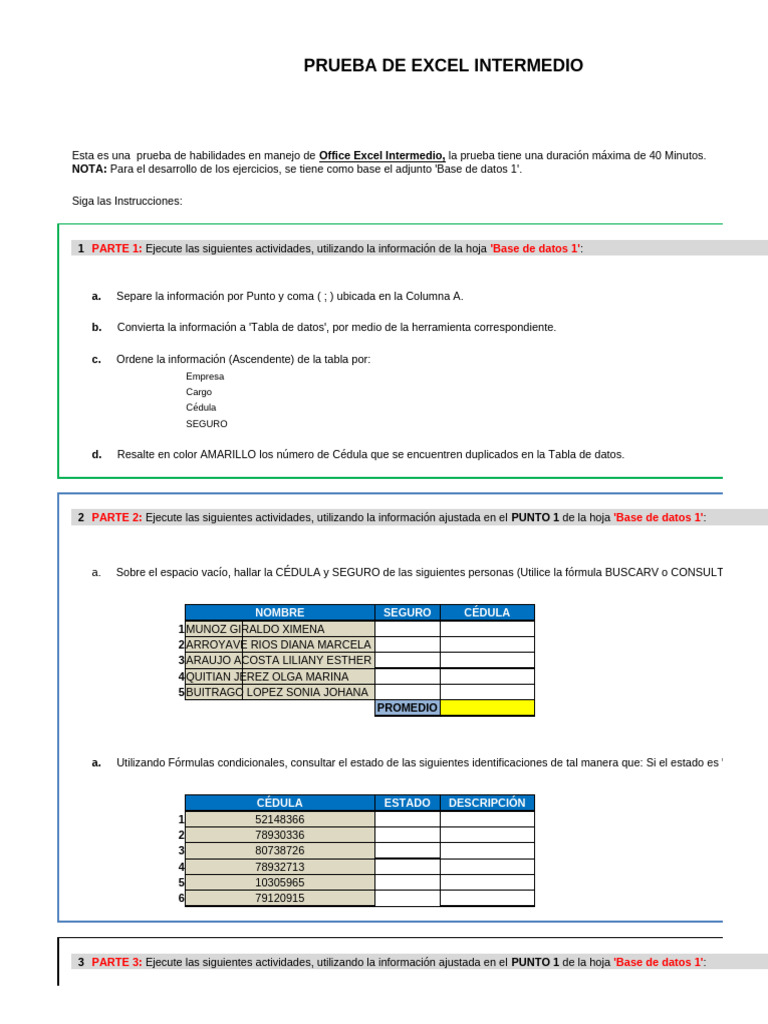 Prueba Excel Intermedio | PDF