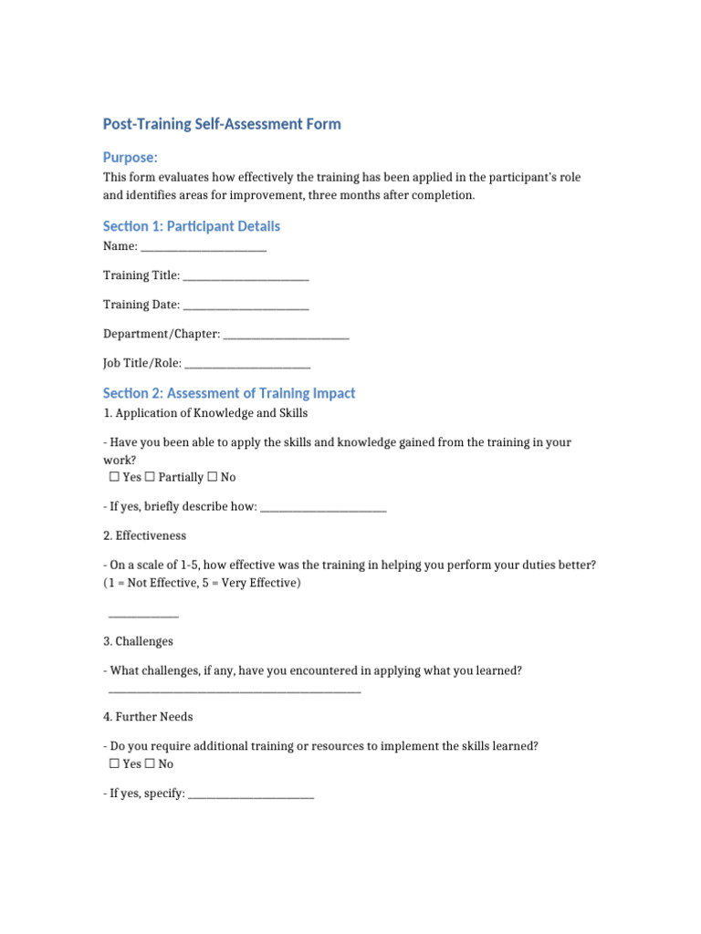 Post-Training Self-Assessment Form | PDF