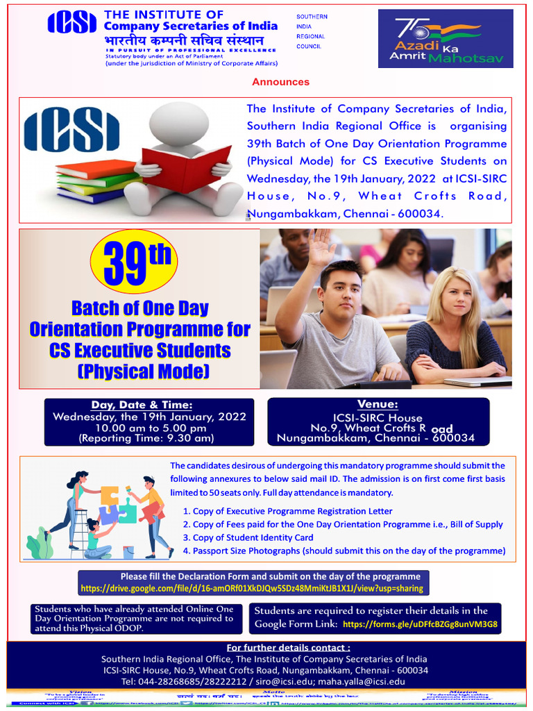 Batch of One Day Orientation Programme For CS Executive Students ...