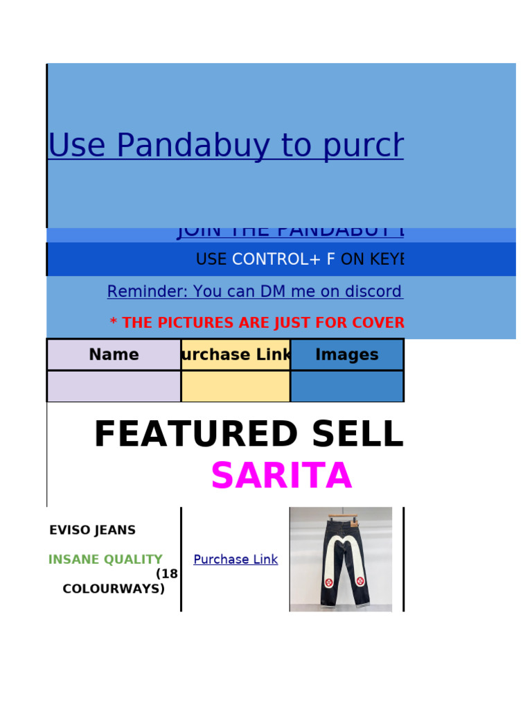 HYPECITYMARKET PANDABUY SPREADSHEET ?? | PDF | Fashion