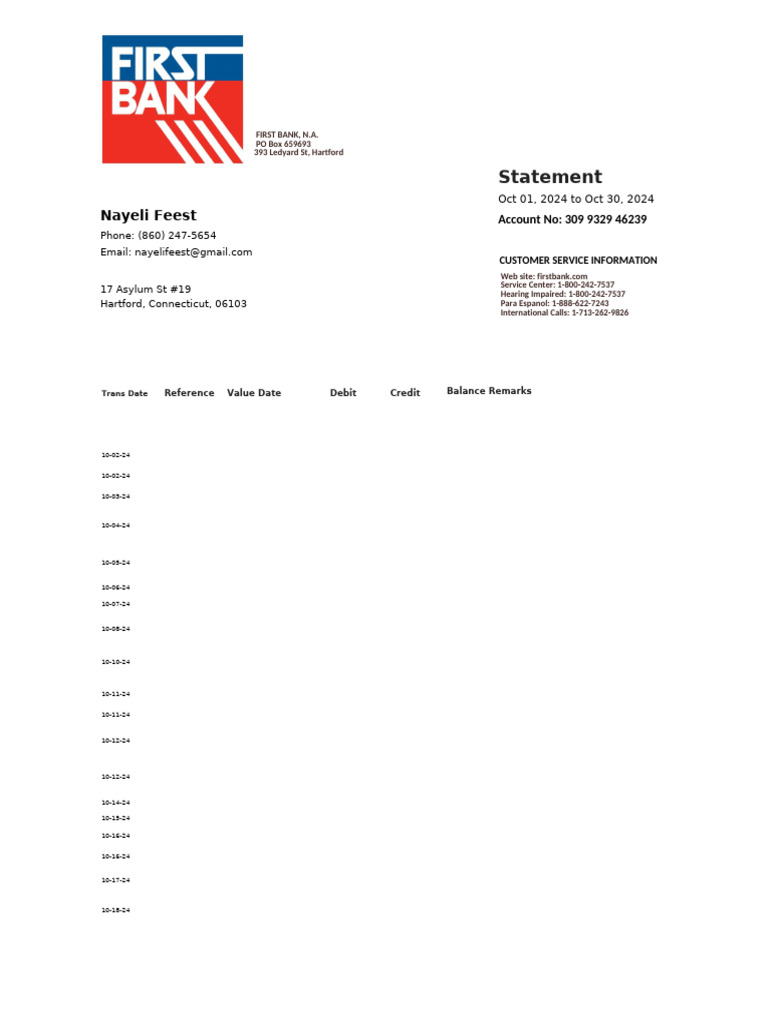 201 Nayeli Feest First Bank Statement | PDF | Service Industries ...