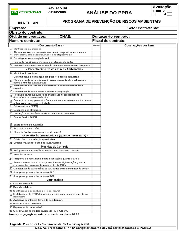 Modelo de Analise de PPRA REPLAN | PDF
