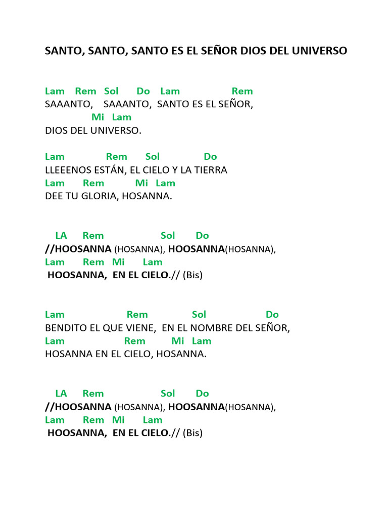 Santo, Santo, Santo Es El Señor Dios Del Universo. | PDF