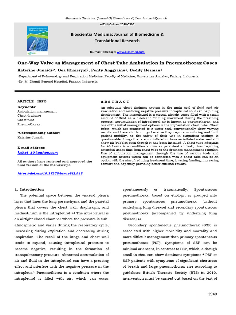 One-Way Valve for Pneumothorax Management | PDF | Thorax | Thorax ...