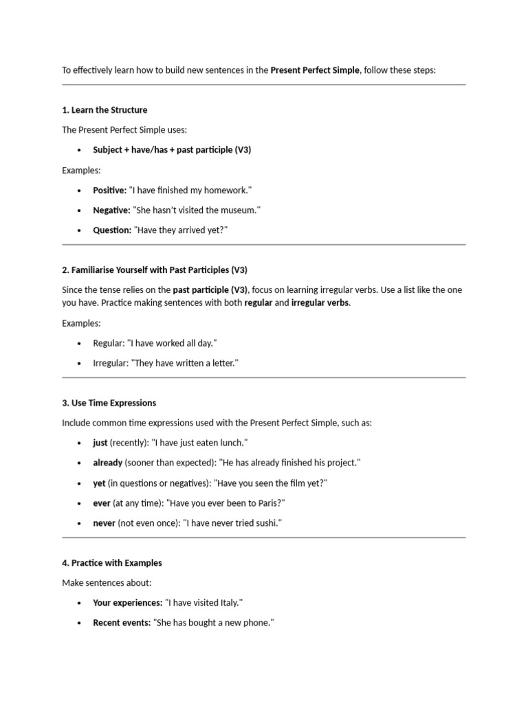 Present Perfect SIMPLE Practice | PDF