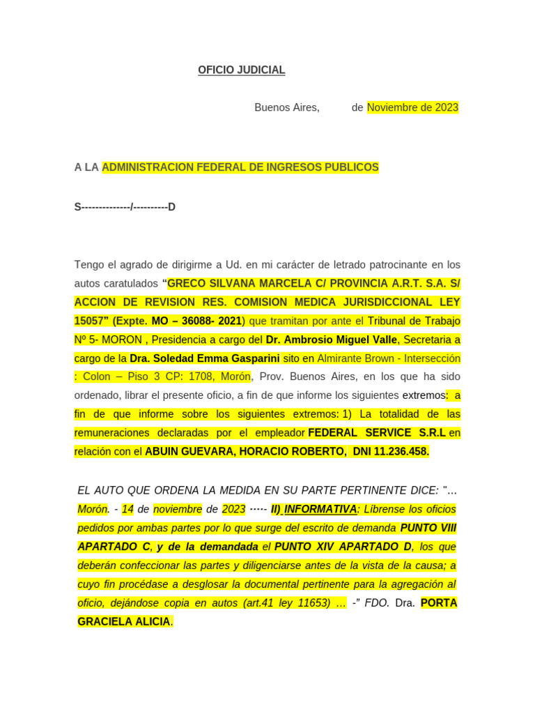 OFICIO JUDICIAL AFIP | PDF