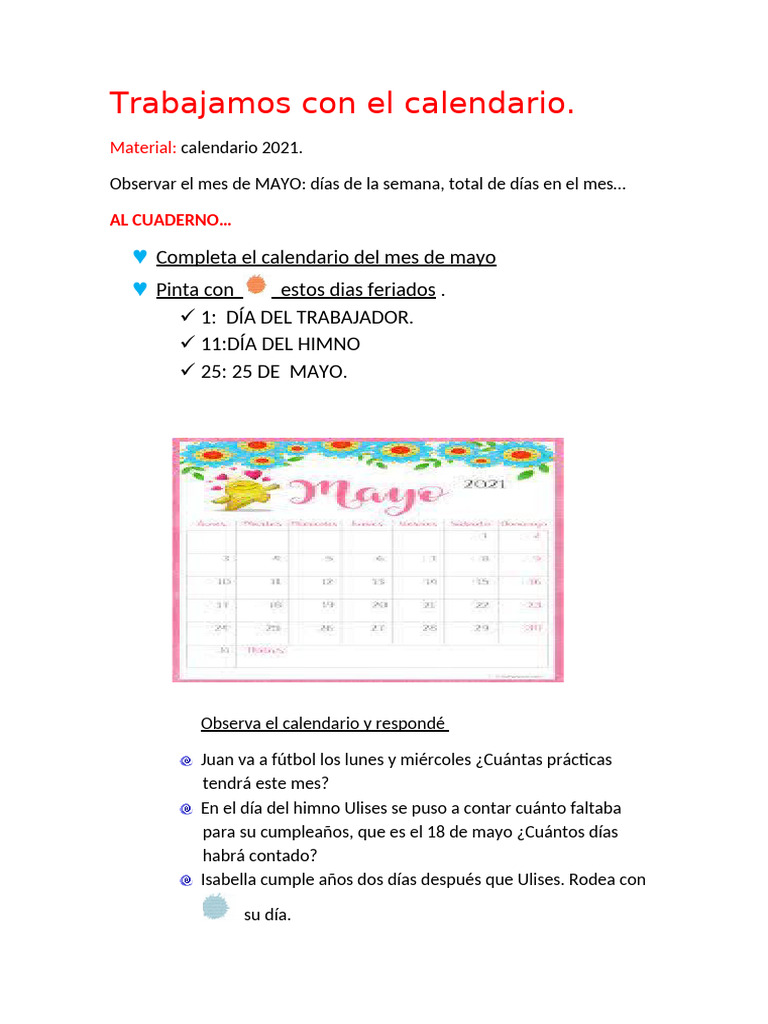 Trabajamos Con El Calendario | PDF