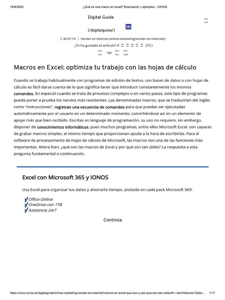 ¿Qué Es Una Macro en Excel - Explicación y Ejemplos - IONOS | PDF | Microsoft Excel | Macro ...
