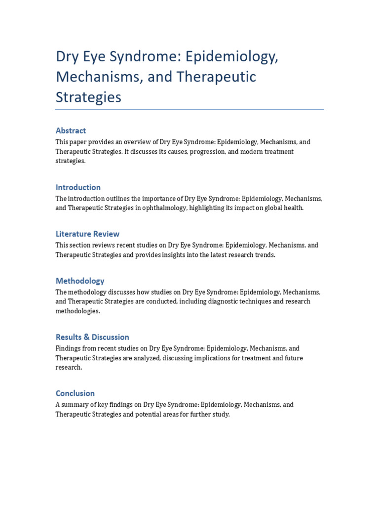 Dry Eye Syndrome Epidemiology, Mechanisms, and Therapeutic Strategies | PDF