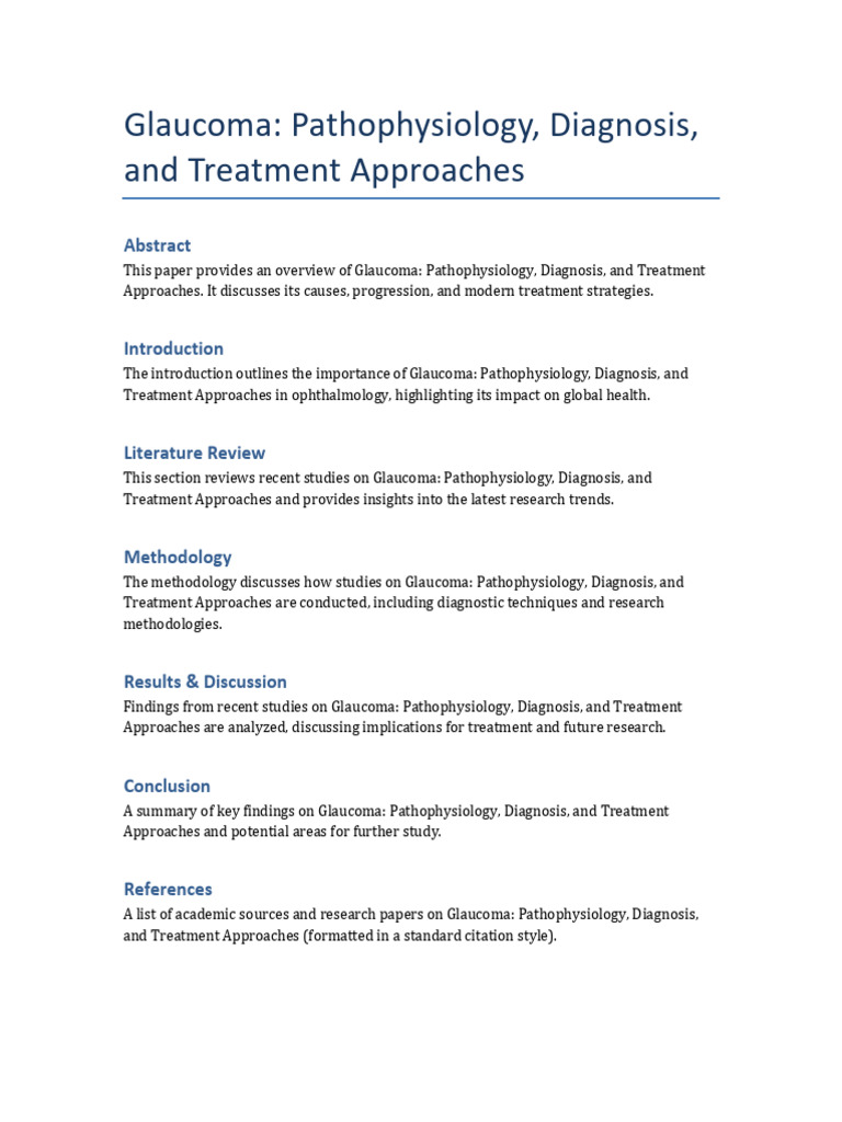 Glaucoma Pathophysiology, Diagnosis, and Treatment Approaches | PDF