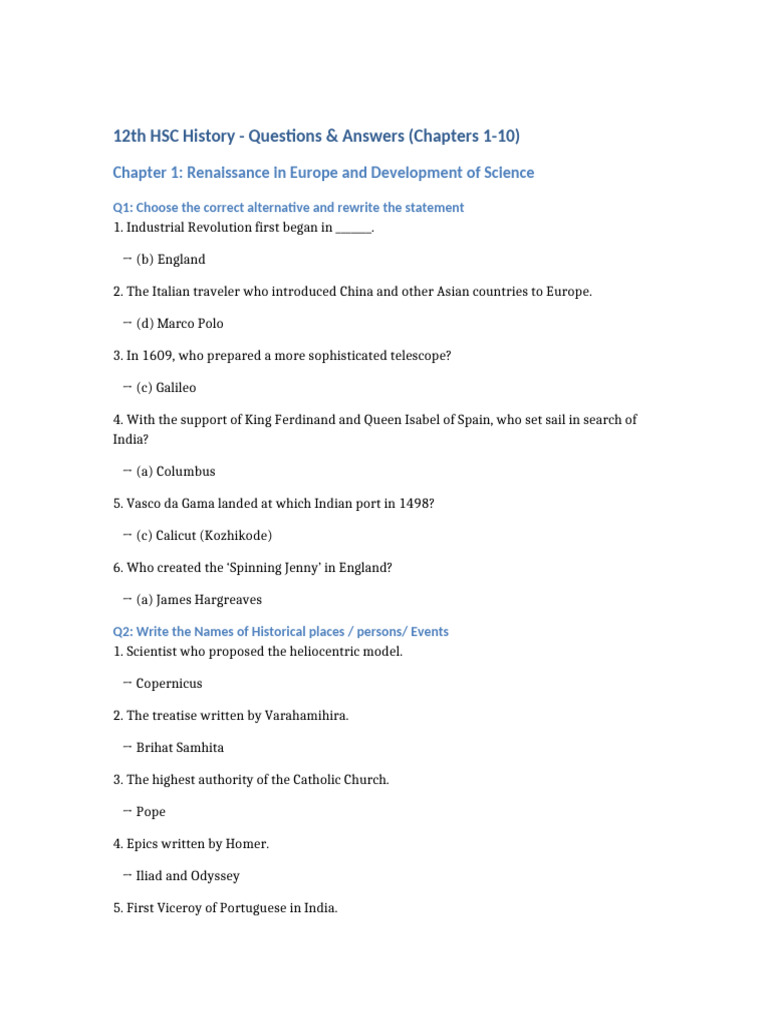 HSC History Q&A: Chapters 1-10 Guide | PDF