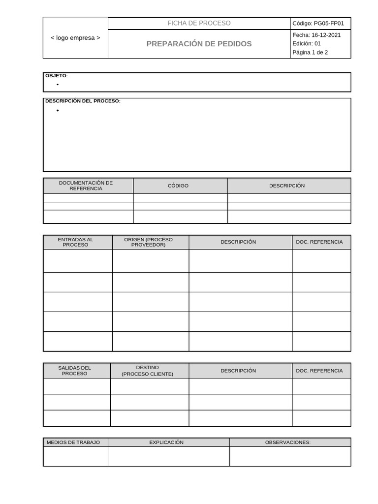 Ficha de Proceso - Formato | PDF