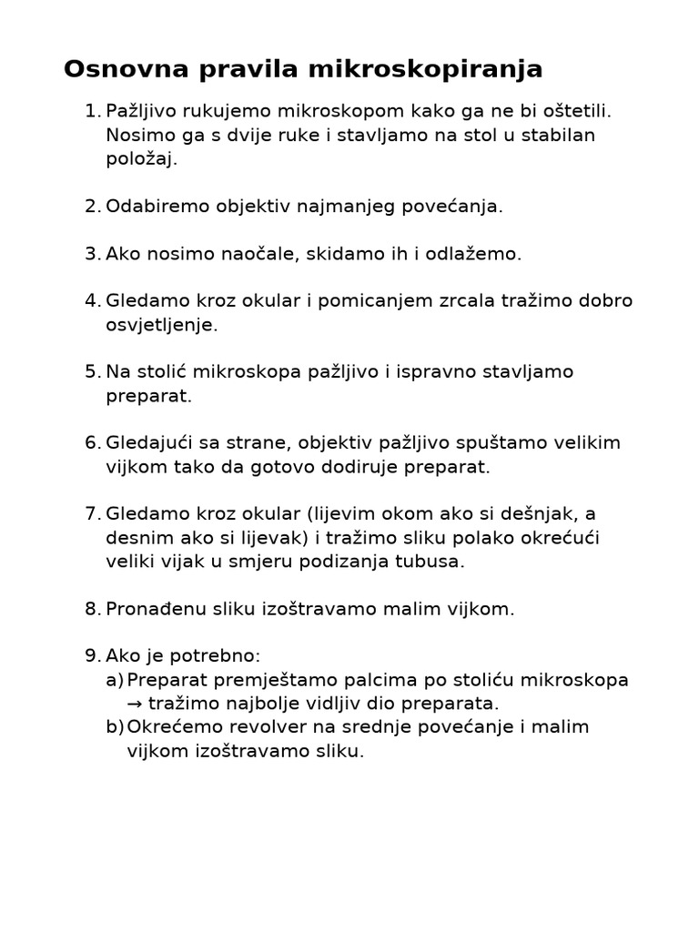Osnovna Pravila Mikroskopiranja | PDF