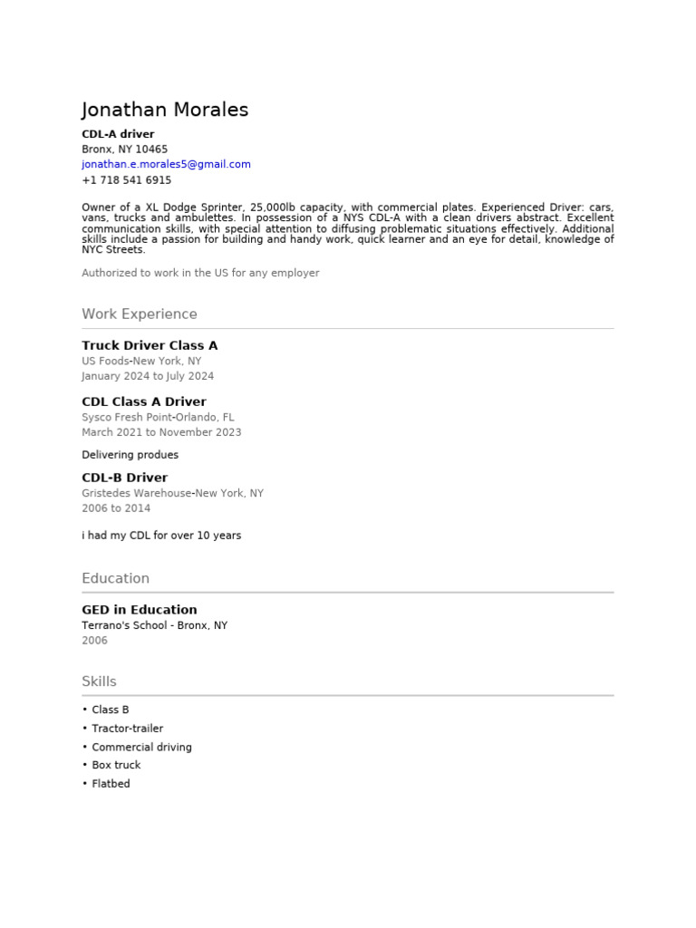 Jonathan Morales: Work Experience | PDF