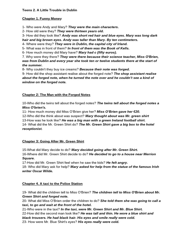 A Little Trouble in Dublin Questions | PDF