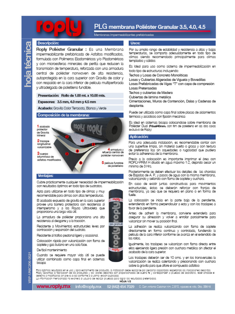 Ficha Tecnica PLG Granular 3.5,4.0, 4.5, Vrp-Unic206-0521 | PDF | Agua | Materiales