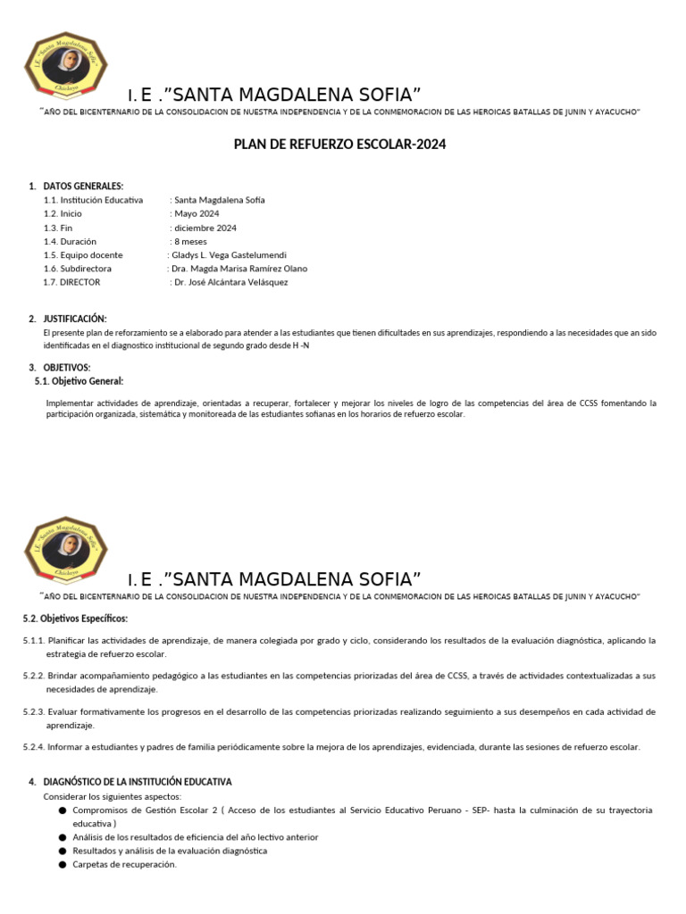 Esquema para Refuerzo Escolar-2025 | PDF | Enseñando | Aprendizaje