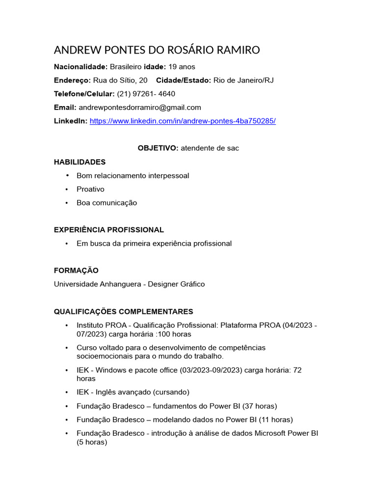 Curriculo Andrew Atualizado | PDF