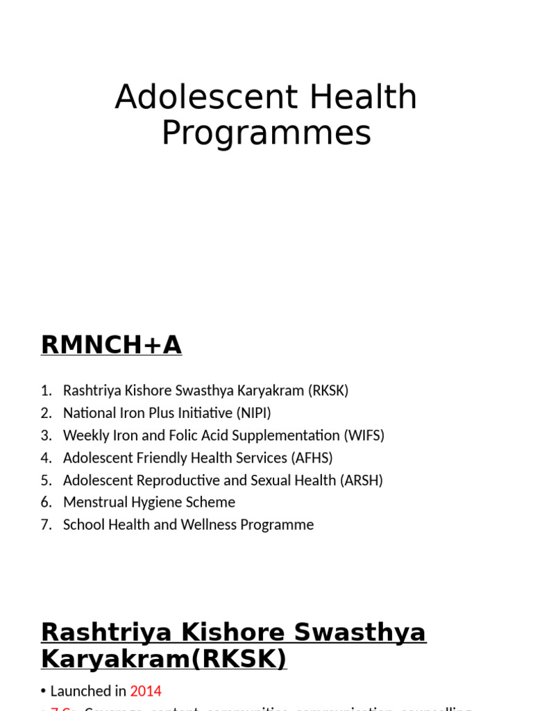 Adolescent Health Programmes | PDF | Public Health | Human Reproduction