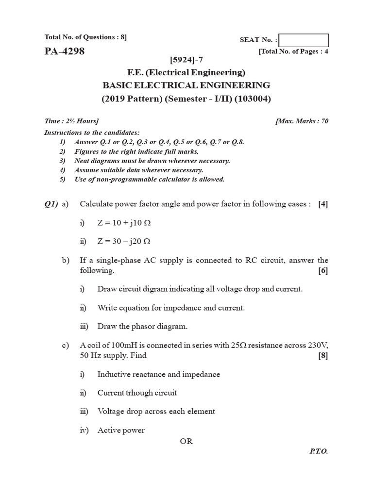 03.Nov-Dec 22 BEE Endsem QP | PDF | Electrical Impedance | Electrical Engineering
