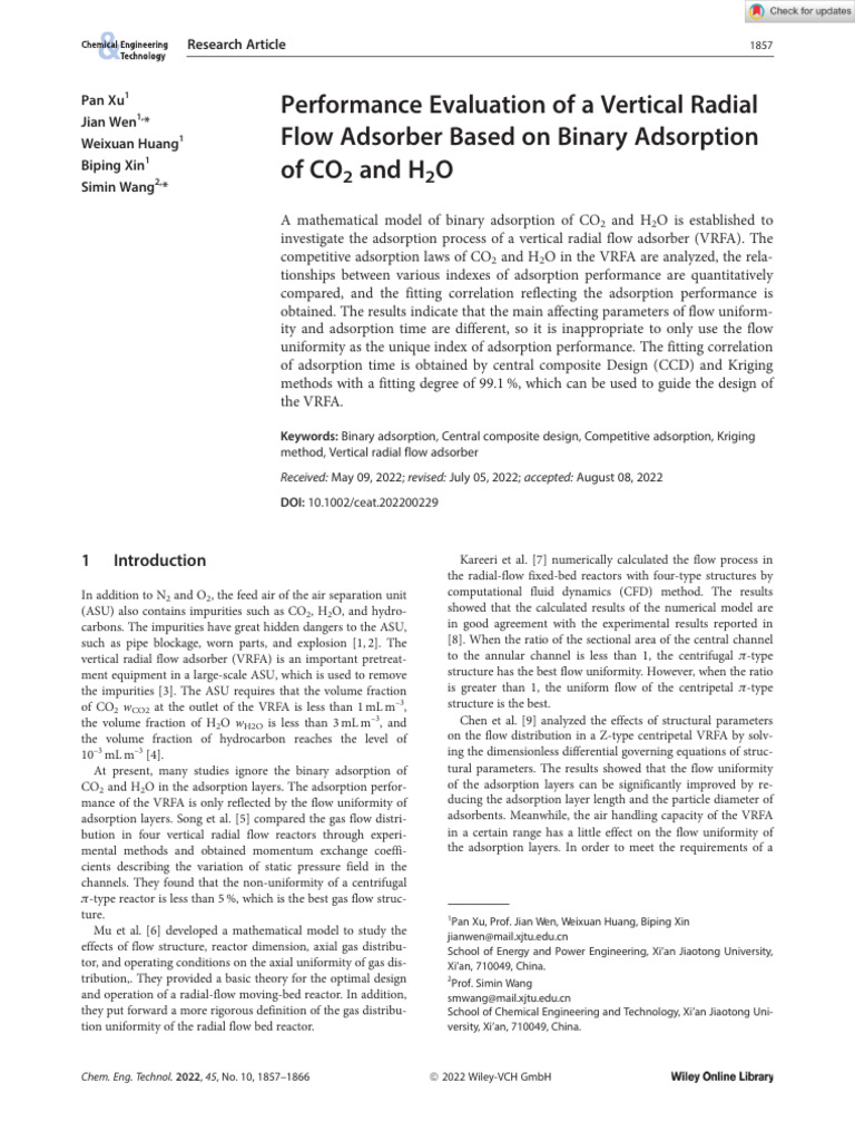 Chem Eng Technol - 2022 - Xu - Performance Evaluation of A Vertical ...