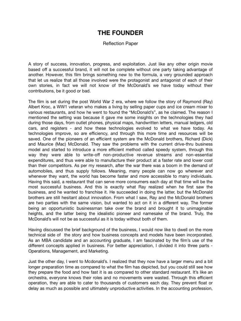 The Founder Reflection Paper - Andaya, John Charles V. | PDF | Mc ...
