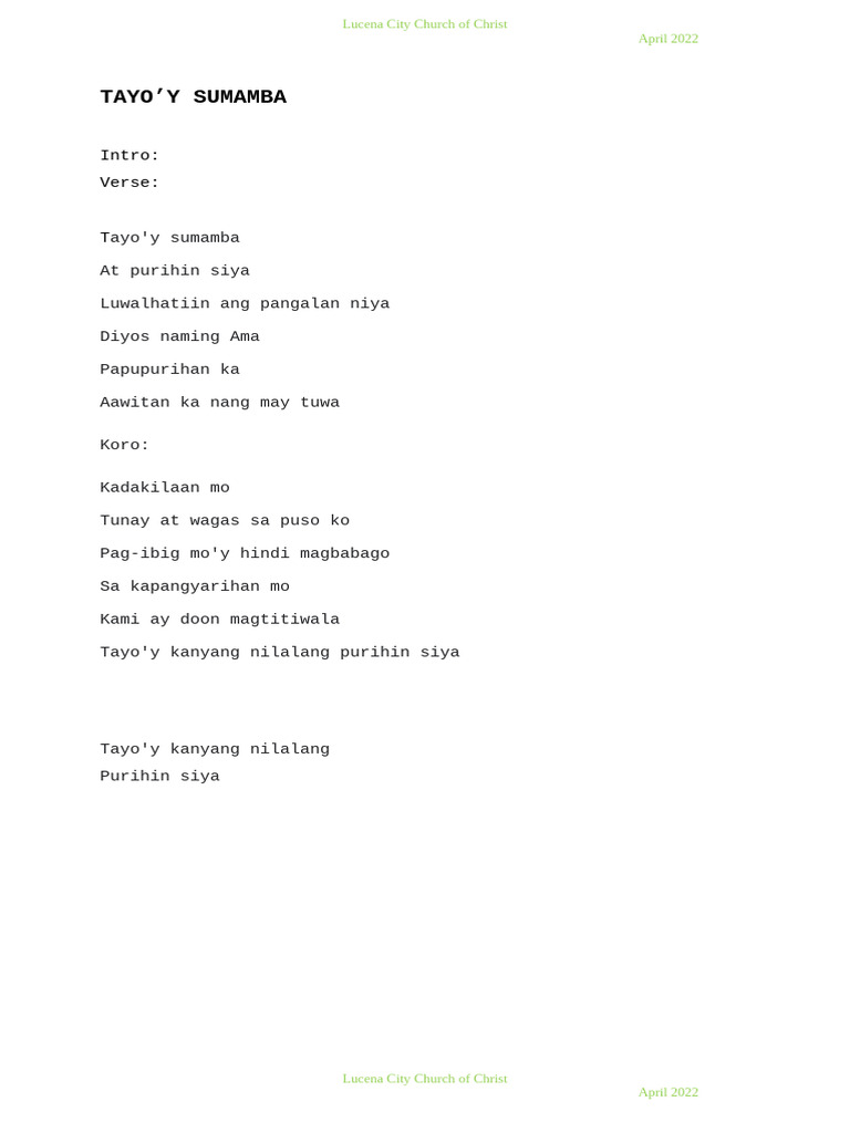 Tayo'y Sumamba | PDF