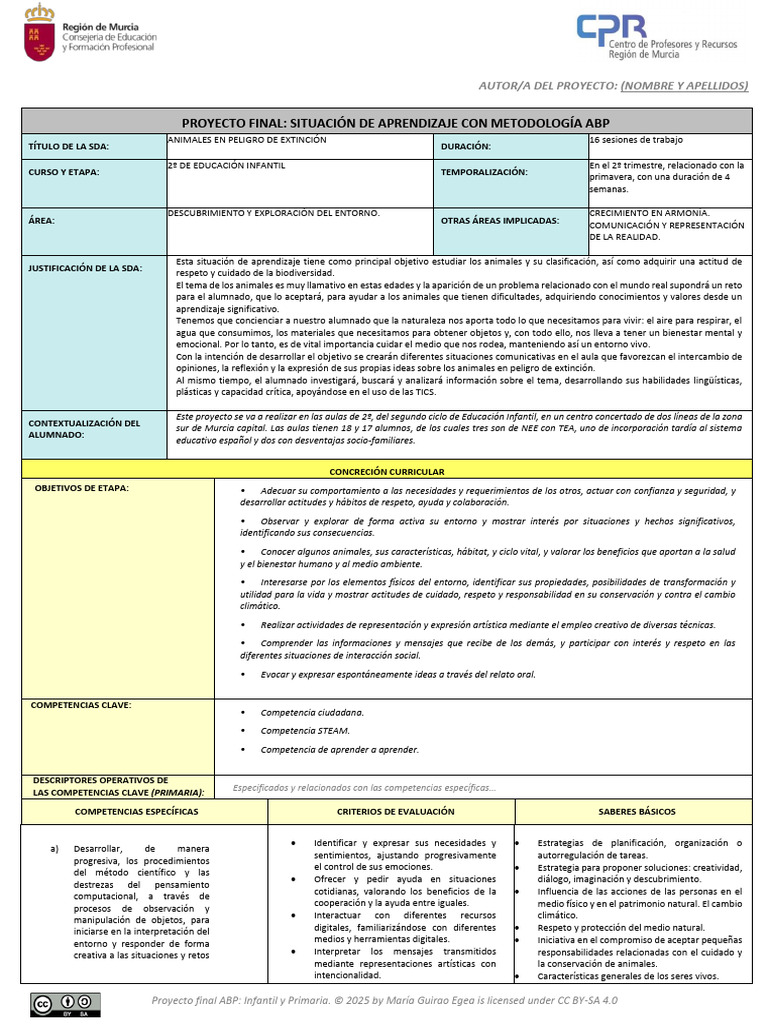 Plantilla Tarea Proyecto Final Aplicado Al Aula | PDF | Aprendizaje | Cognición