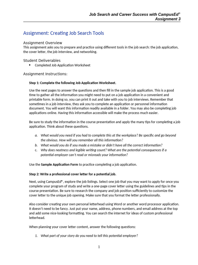 Job Search and Career Success Lesson 3 Assignment 3 | PDF | Résumé | Job Interview