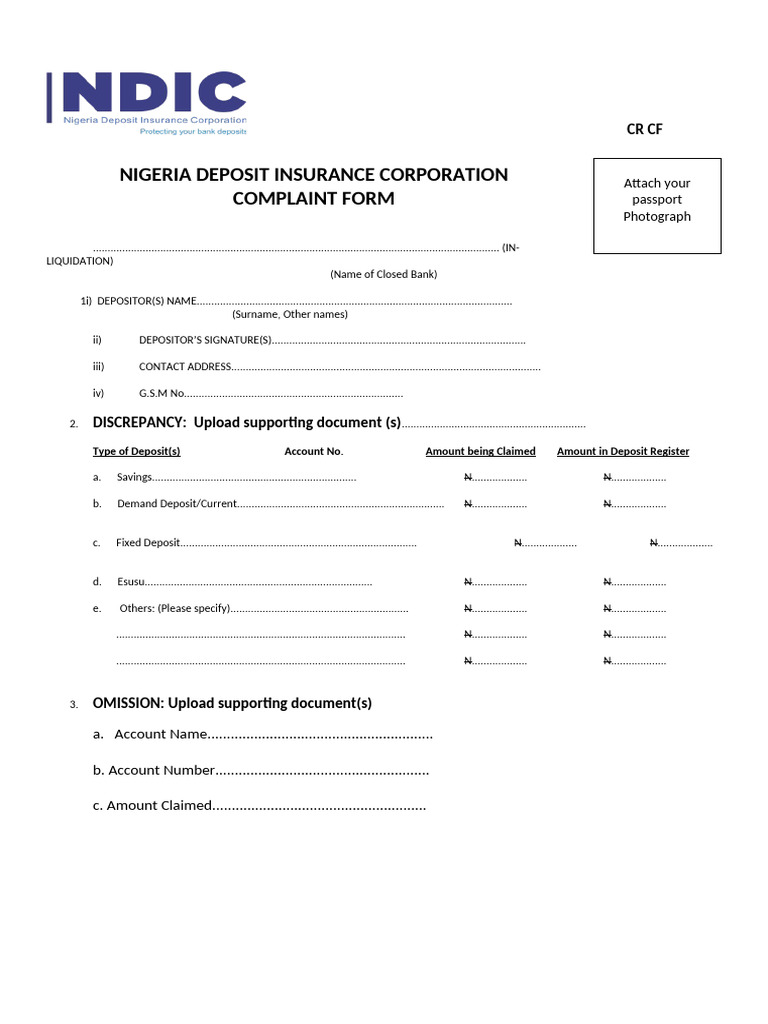 Complaint-form-NDIC | PDF | Personal Finance | Financial Services