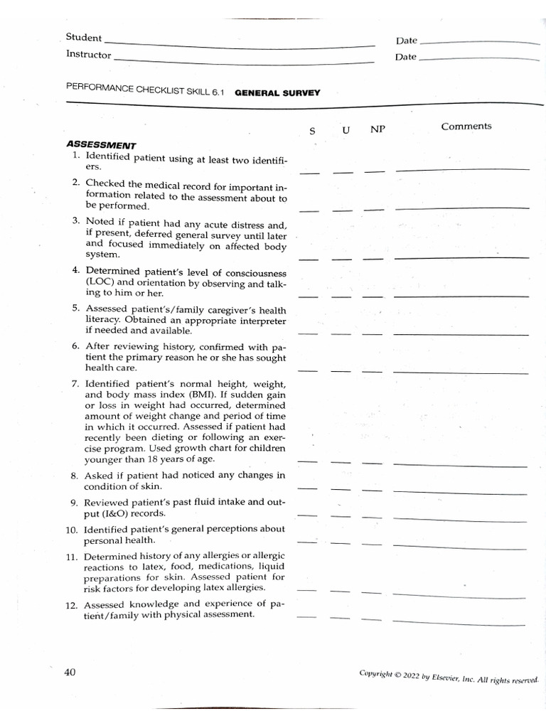 General Survey Checklist - NCM1011 | PDF