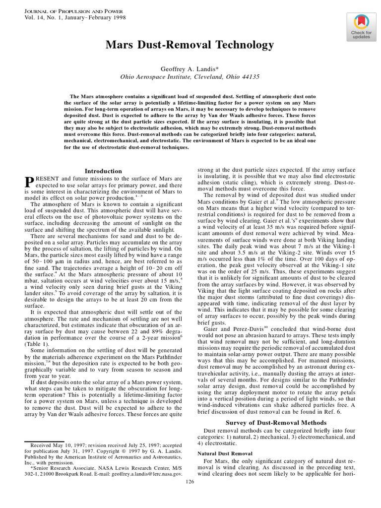 Mars Solar Array Dust Removal Techniques | PDF | Wound | Mars