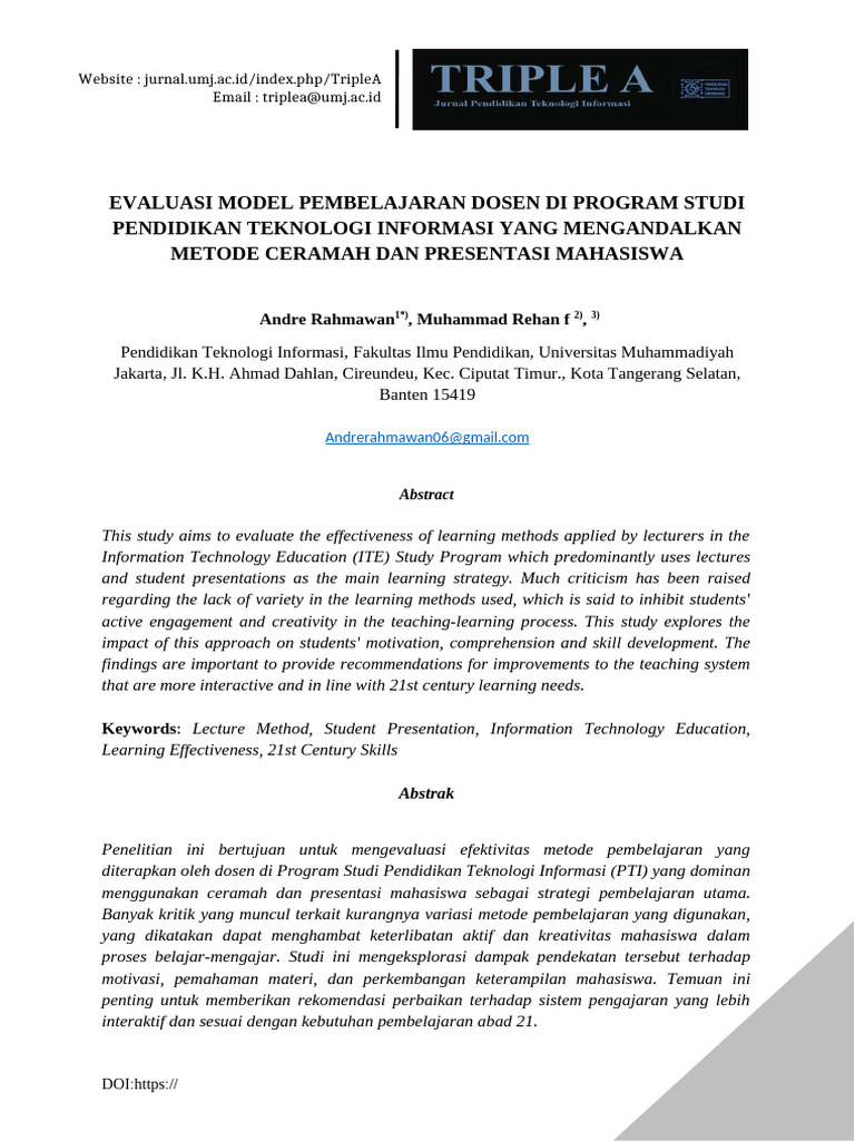 EVALUASI MODEL PEMBELAJARAN DOSEN DI PROGRAM STUDI PENDIDIKAN TEKNOLOGI ...