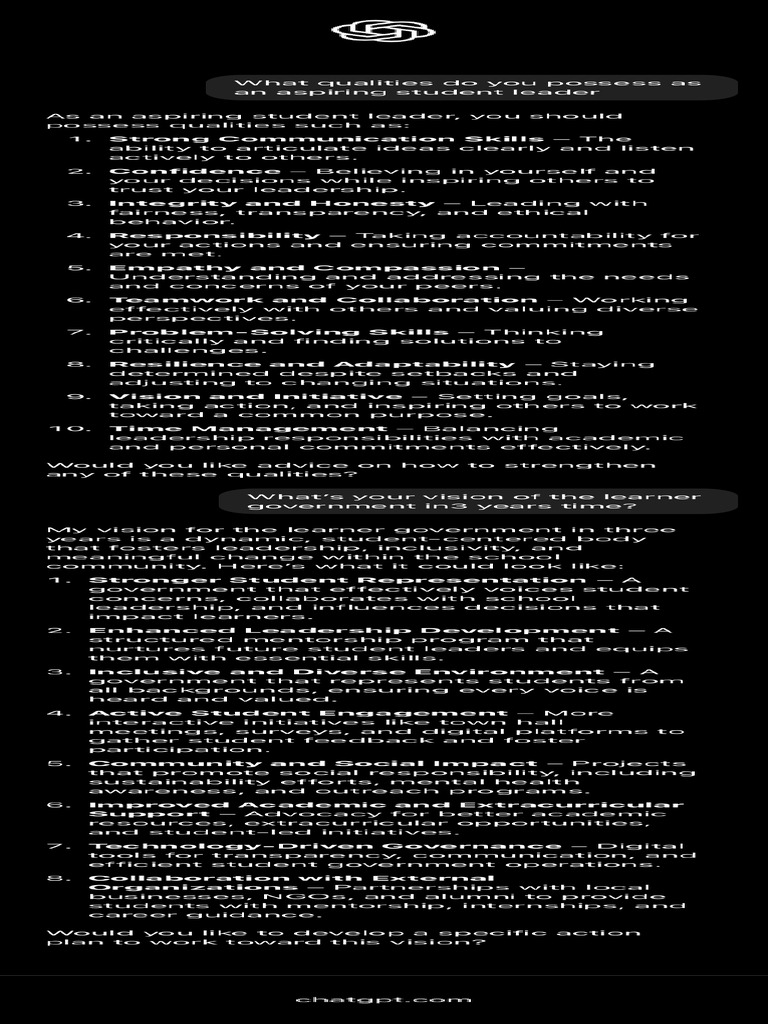 Qualities of Student Leader | PDF