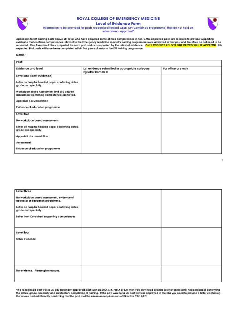 Level of Evidence Form Sep 2017 | PDF