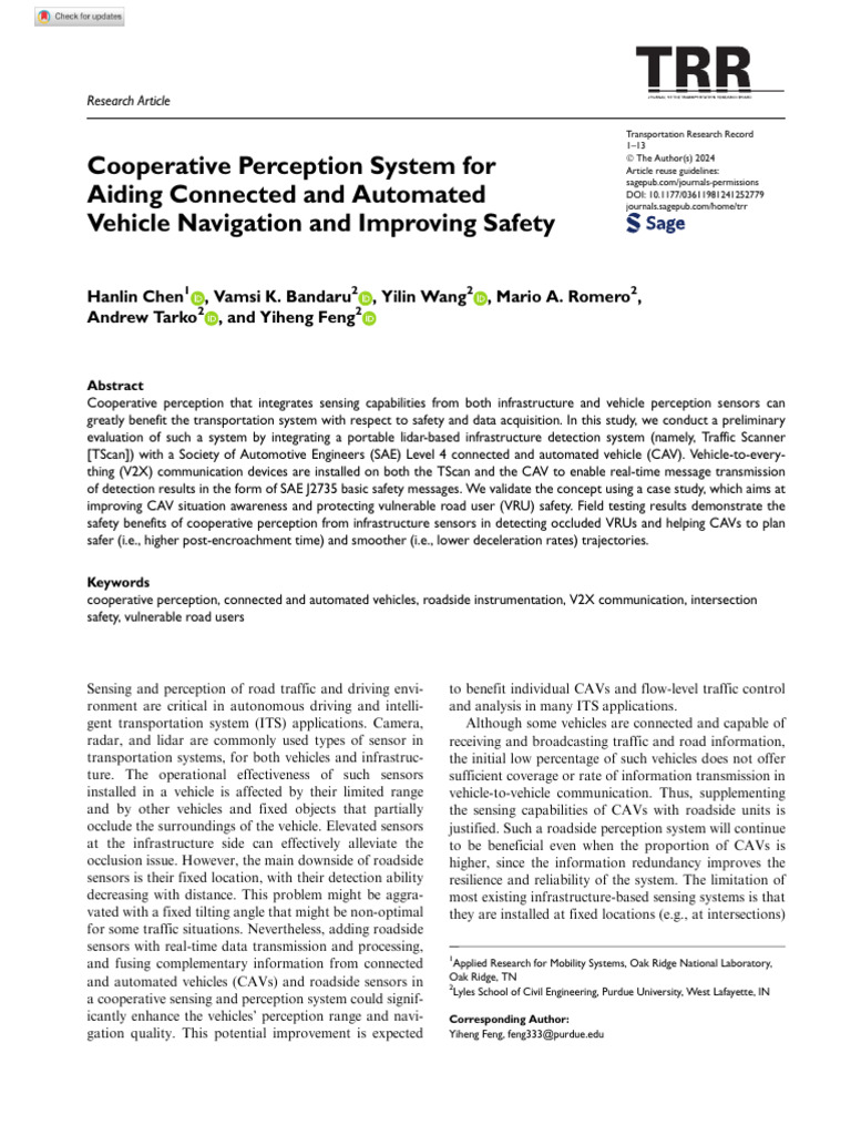 Cooperative Perception System For Aiding Connected And Automated Vehicle Navigation And