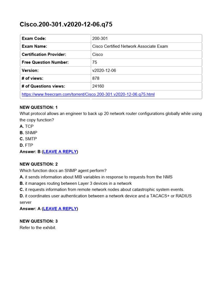 Cisco.200-301.v2020-12-06.q75 | PDF | Computer Network | Cloud Computing