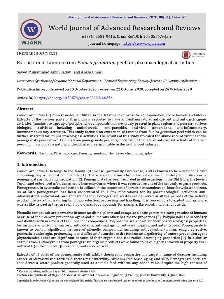 Extraction of Tannins From Punica Granatum Peel Fo | PDF | Polyphenol ...