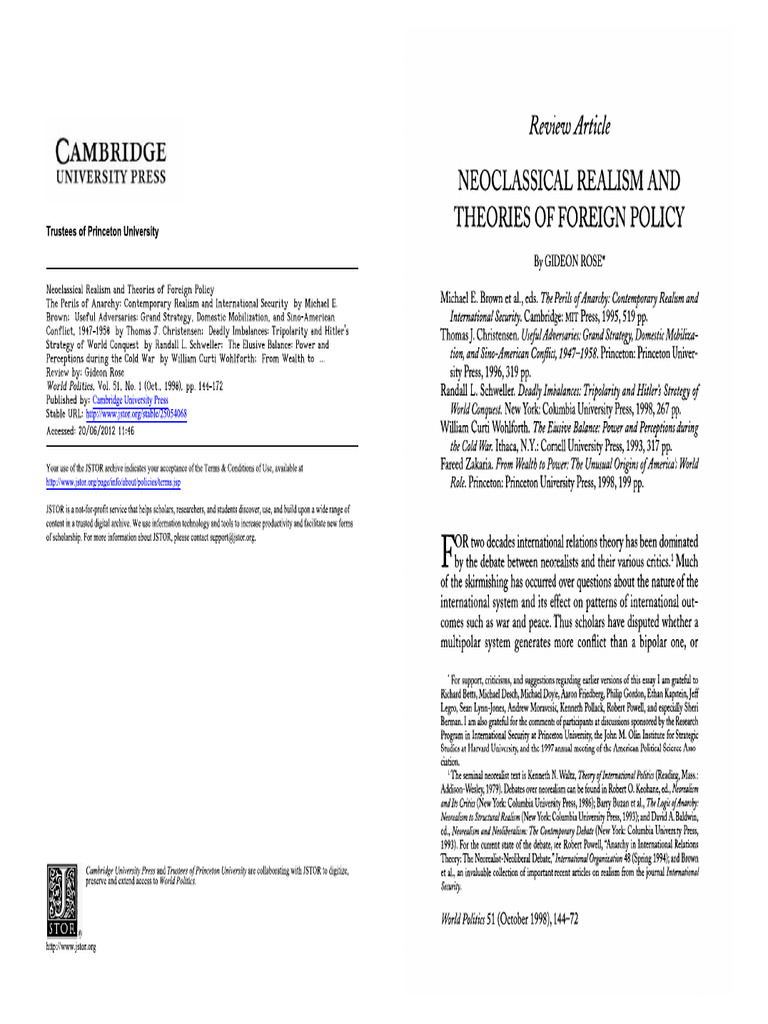 Rose - Neoclassical Realism and Theories of Foreign Policy 1998 PDF | PDF